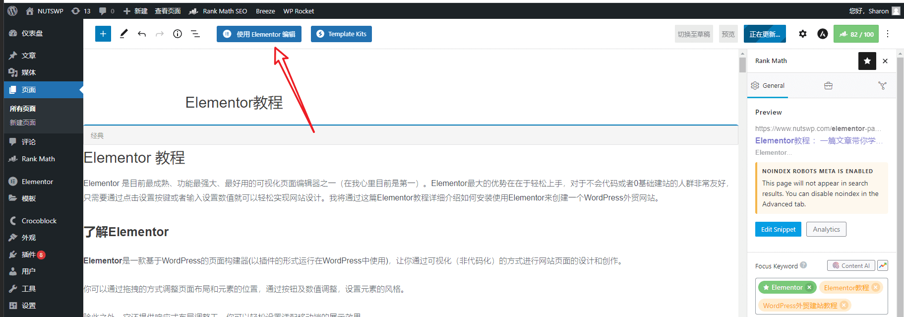 如何使用Elementor页面编辑器编辑WordPress网站内容？ - 【NUTSWP】